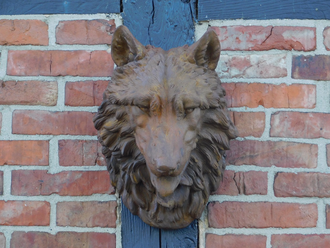 Wanddecoratie wolf, wolvenkop deco, dierenbeeld, beeld wolf